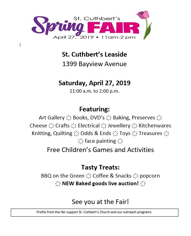 2019 Spring Fair Flyer | St. Cuthbert's Church
